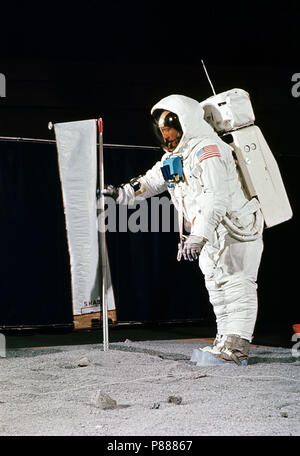 Astronaut Edwin E. Aldrin Jr., wearing an Extravehicular Mobility Unit ...