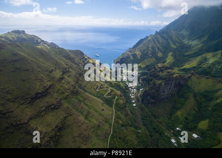 Aerial View of Hana Vave township on Fatu Hiva, Marquesas Islands Stock ...