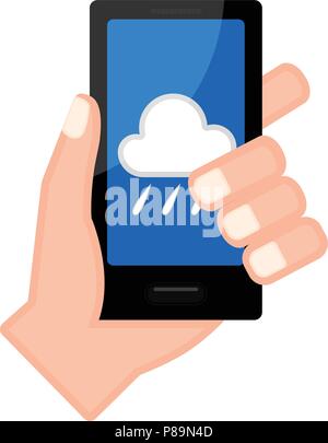 Hand holding a smartphone with a forecast app Stock Vector Image & Art ...