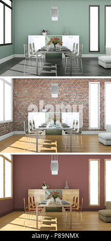 Three color variations of a modern loft interior design Stock Photo - Alamy