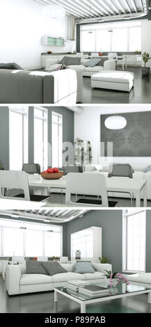 Three views of modern interior loft design Stock Photo - Alamy