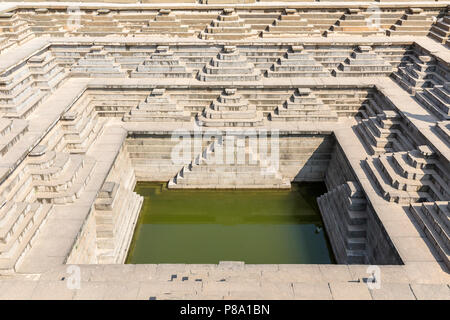 A stepped square water tank at Hampi, the centre of the Hindu ...