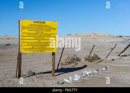 Sperrgebiet warning sign, Diamond mining area 01, Namibia Stock Photo ...