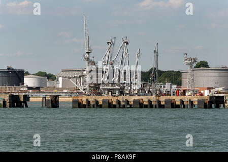 Hamble fuel terminal on Southampton Water in southern England. The ...