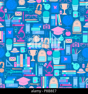 Hand Drawn Study seamless pattern with school accessories. Sketch ...
