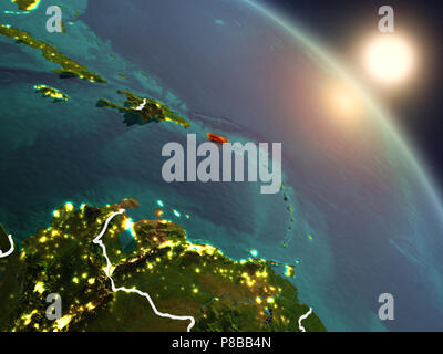 Puerto Rico from space on Earth surrounded by space with Moon and Milky ...