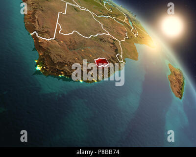 Sunset above Lesotho from space on planet Earth with visible country ...