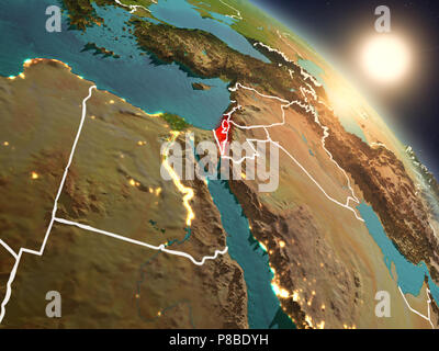 Israel from space on planet Earth at night with bright city lights ...