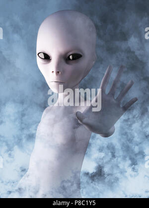 Alien hand reaching out. UFO futuristic concept. 3d rendering Stock ...