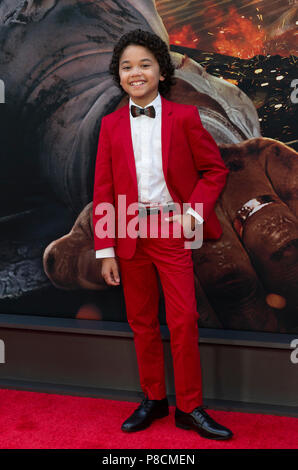 Actor Noah Cottrell attends the "Skyscraper" premiere at AMC Loews ...
