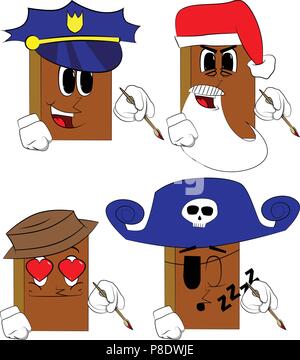 Books artist painting. Cartoon book collection with costume faces ...