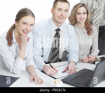 Adult successful female employee standing in modern office, hold a ...