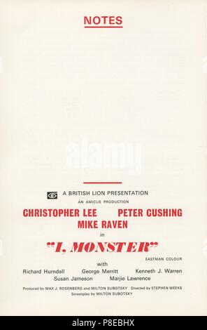 I Monster (1971) Publicity information, Film Poster, Date: 1971 Stock ...