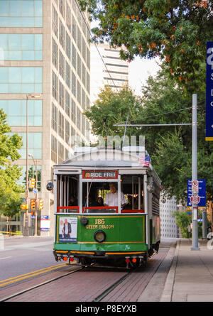 Head on view of one of the streetcars on the McKinney Avenue Trolley ...