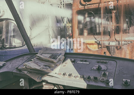 The driver's seat of an old vintage tram Stock Photo - Alamy