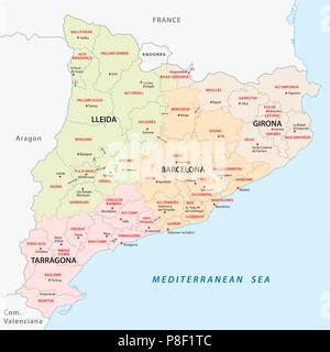 Catalonia political map with capital Barcelona, borders and important ...
