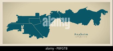 Anaheim California Map with neighborhoods and modern round shapes Stock ...