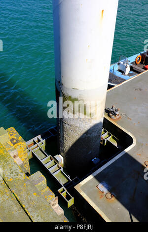 Columns on the floating pontoon and landing stage at Beaumaris Pier ...