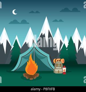 tent camping area with campfire night campsite summer camp travel ...
