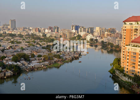 A view of a residential area beside the Gulshan Lake. Dhaka, Bangladesh ...