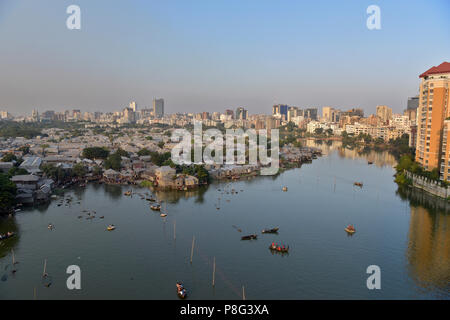 A view of a residential area beside the Gulshan Lake. Dhaka, Bangladesh ...