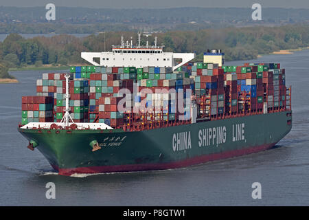 Container ship of Cosco Shipping, CSCL SATURN, being loaded and ...