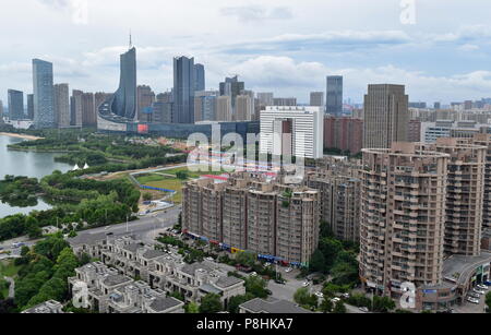 Chinese second tier city Hefei skyline, with large urban growth and ...