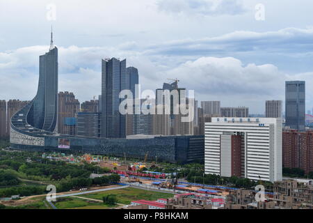 Chinese second tier city Hefei skyline, with large urban growth and ...