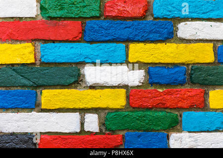 Colorful brick wall background. Rainbow colourful brick wall. Colorful ...