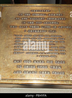 USS Arizona memorial dedication plaque at Pearl Harbor Stock Photo - Alamy