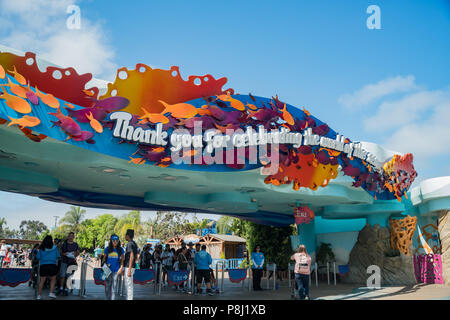San Diego, JUN 27: Entrance sign of the Dolphin Point in the famous ...