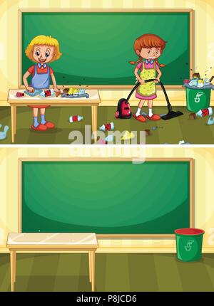 Maid Cleaning Dirty Classroom illustration Stock Vector Image & Art - Alamy