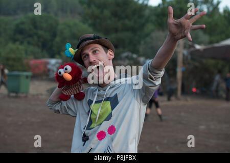 People at the psytrance music festival Lost Theory 2016 in Las Hurdes ...