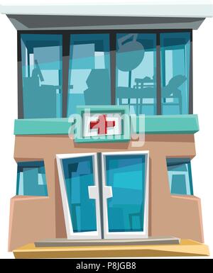 Vector cartoon hospital building icon in comic style. Infirmary medical ...
