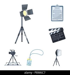 Collection of cinematography. Making a movie cartoon icon set. Director ...