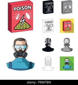 Pest, poison, personnel and equipment outline icons in set collection ...