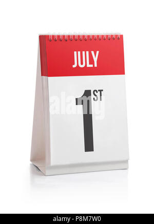 July 1st . Day 1 of month, Calendar date. White alarm clock on pastel ...