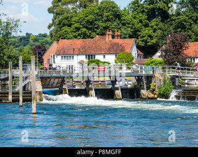 People Walking Across Weir, Hambleden Lock and Weir, River Thames ...