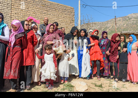 Lorestan Province, Iran - April 1, 2018: Iranian people decorate car ...