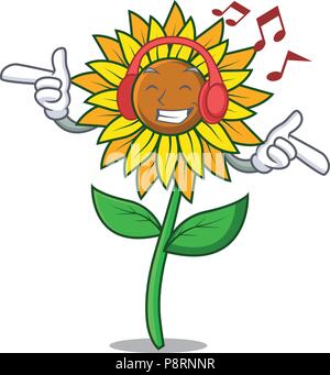 Listening music cute sun character cartoon Stock Vector Image & Art - Alamy