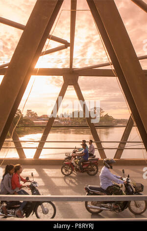 the Bridge over the river Steung Sen in the city of Kampong Thom of ...