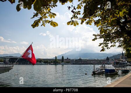 Lucerne, Switzerland, 16 August 2016: The historic Chapel Bridge with ...