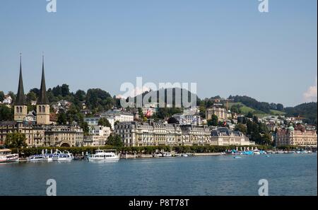 Lucerne, Switzerland, 16 August 2016: The historic Chapel Bridge with ...