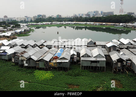 A top view of Korail Slum is located beside the Gulshan-Banani Lake in ...