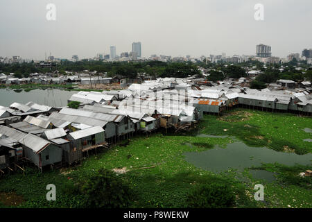 A top view of Korail Slum is located beside the Gulshan-Banani Lake in ...
