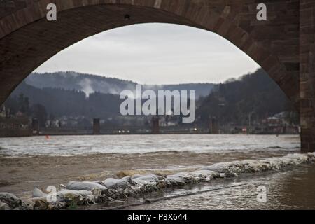 High flood of Neckar river, Heidelberg, Baden-Wuerttemberg, Germany ...