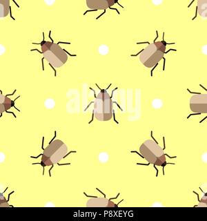 Vector seamless pattern with beatles and circles on yellow background ...