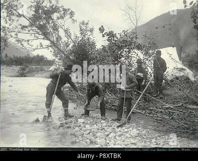 Five prospectors panning for gold in a creek Alaska 1897 (LAROCHE 193 ...