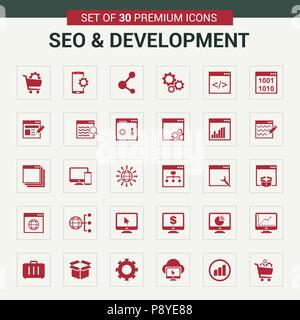 Seo and Developement icons red. For web design and application ...