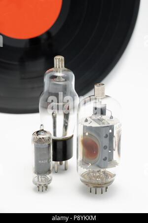 Vintage vacuum tubes with vinyl record Stock Photo - Alamy